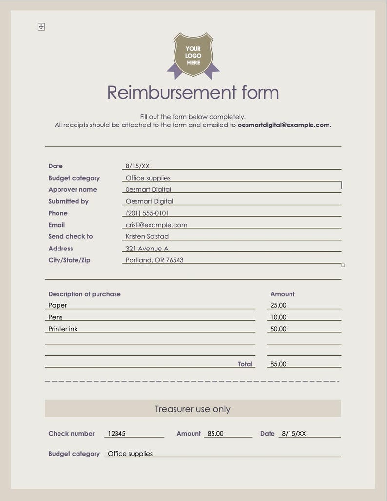 Reimbursement Form Template: Expense Tracker (digital Download) - Etsy