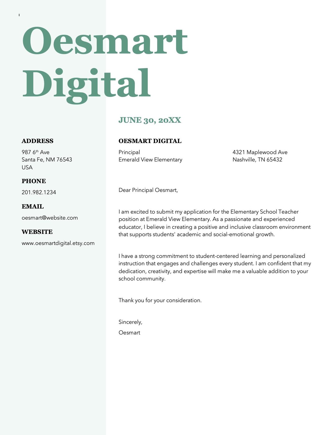 Teaching Cover Letter Template | Editable Teacher Application Letter ...