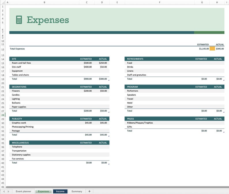 Event Planner Excel Template | Conference, Tradeshow & Gala Planner ...