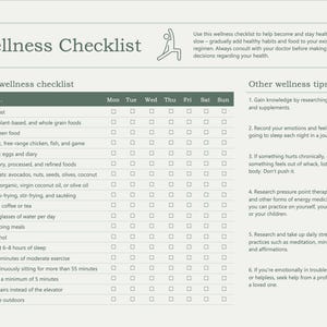 Wellness Checklist Template / Daily Wellness Planner / Health Tracking ...