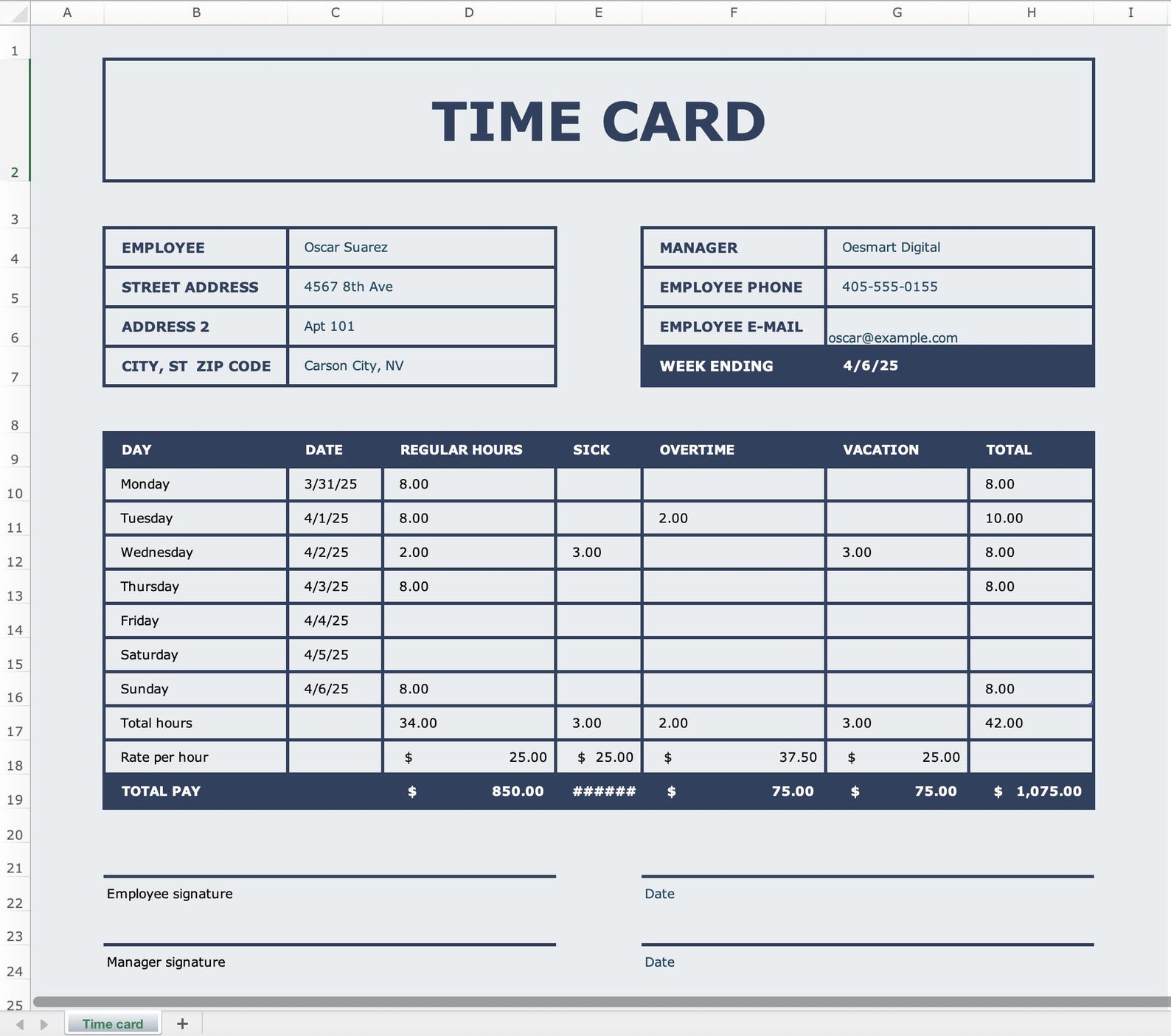 Printable Employee Time Card Template: Editable Work Hours Tracker ...