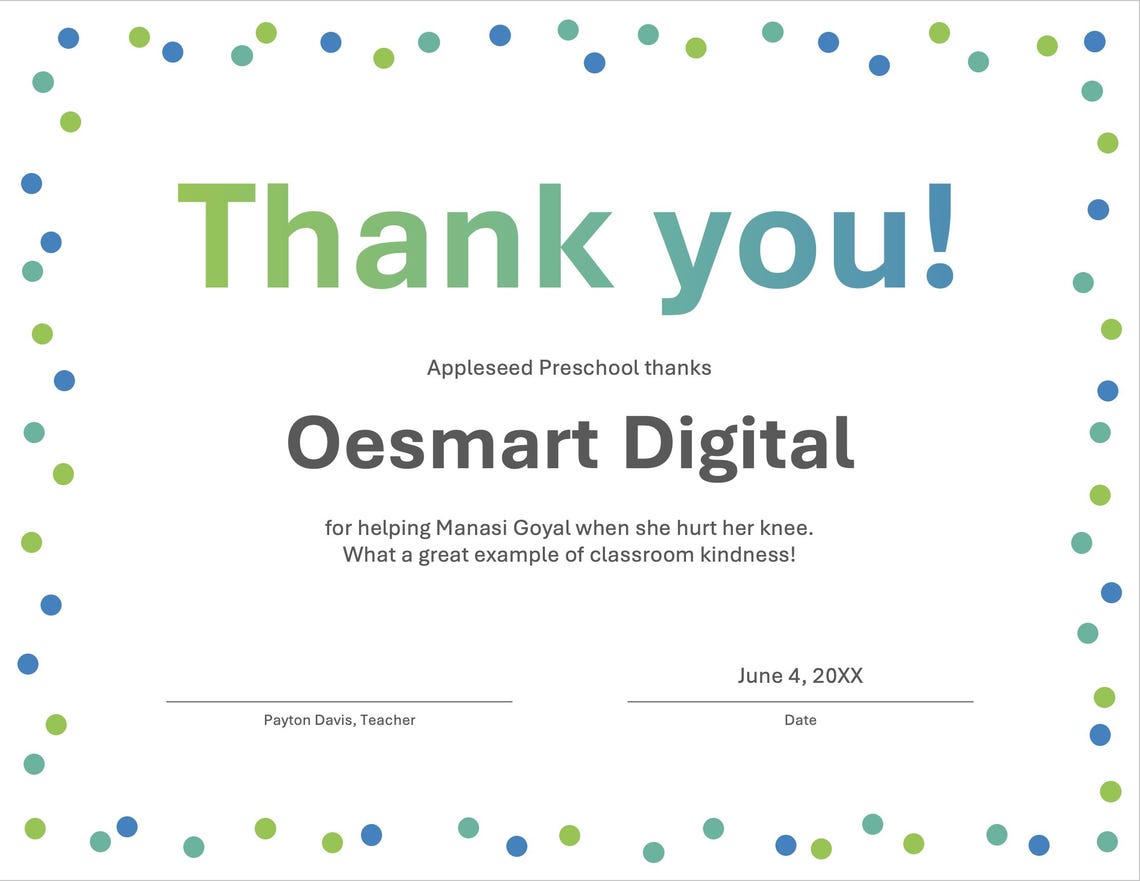 Thank You Certificate Template / Kindness Certificate / Printable Award ...