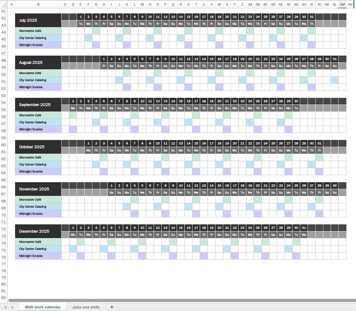 Work Shift Calendar Template | Employee Schedule Planner | Excel ...