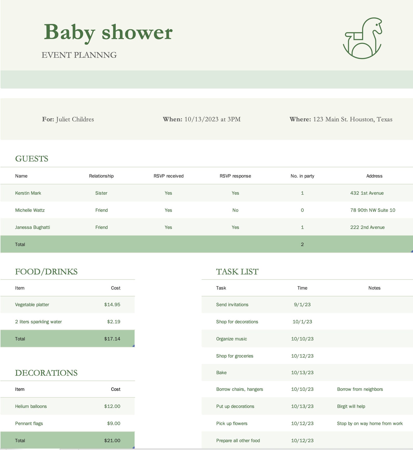 Baby Shower Planner Excel Template | Guest List, Task & Budget Tracker ...