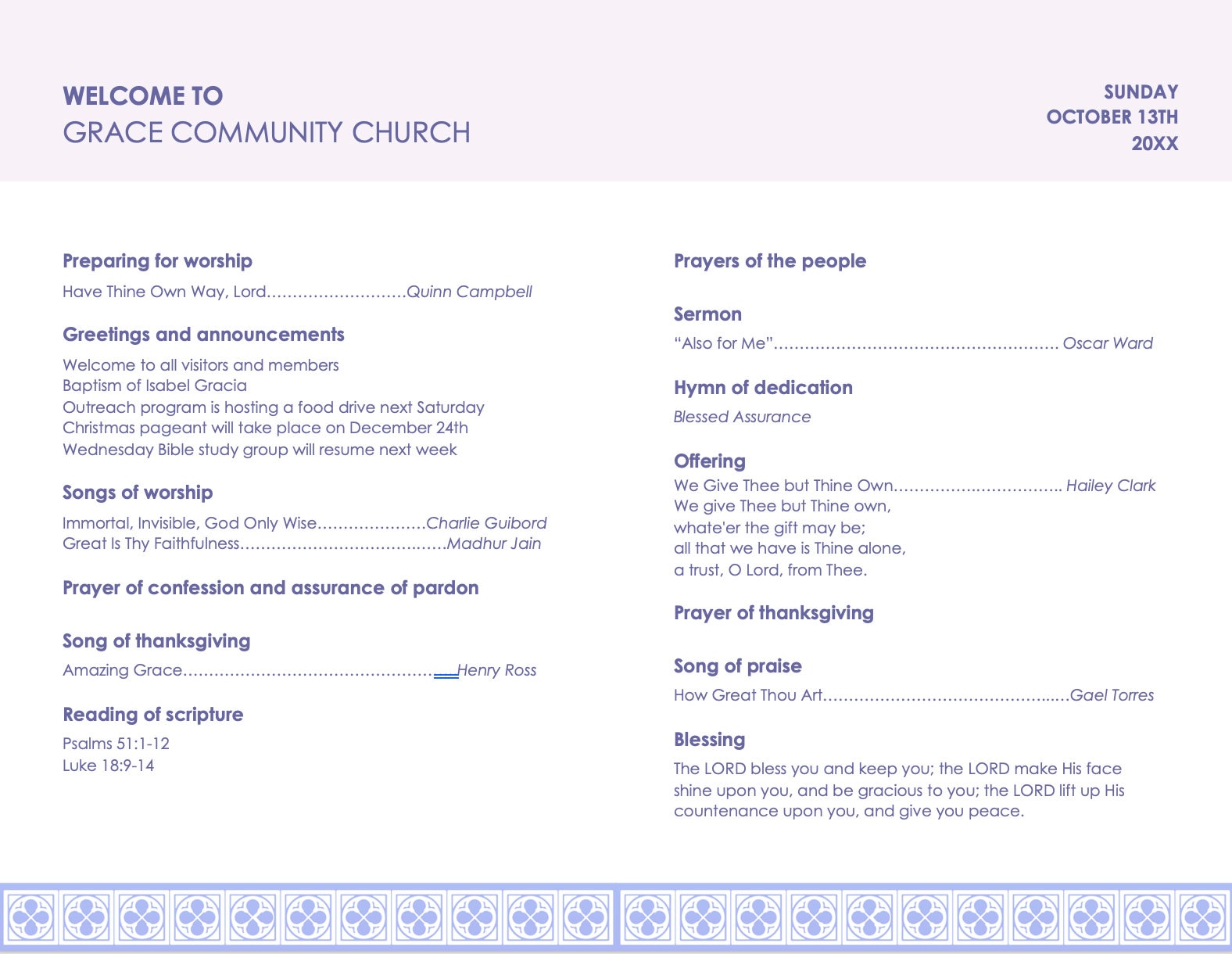 Church Service Bulletin Folded / Easy-to-use Folded Template / Weekly ...