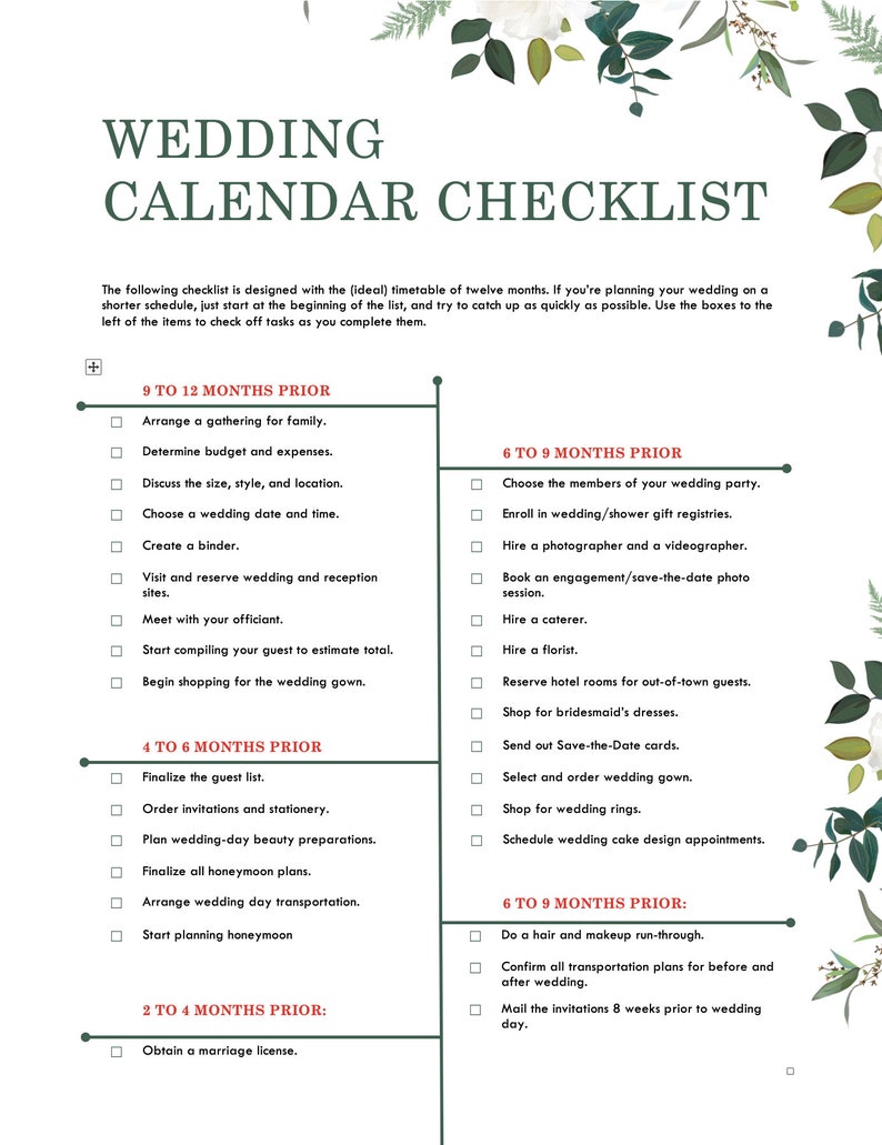 Wedding Checklist Template / Wedding Tasks Tracker / Customizable ...