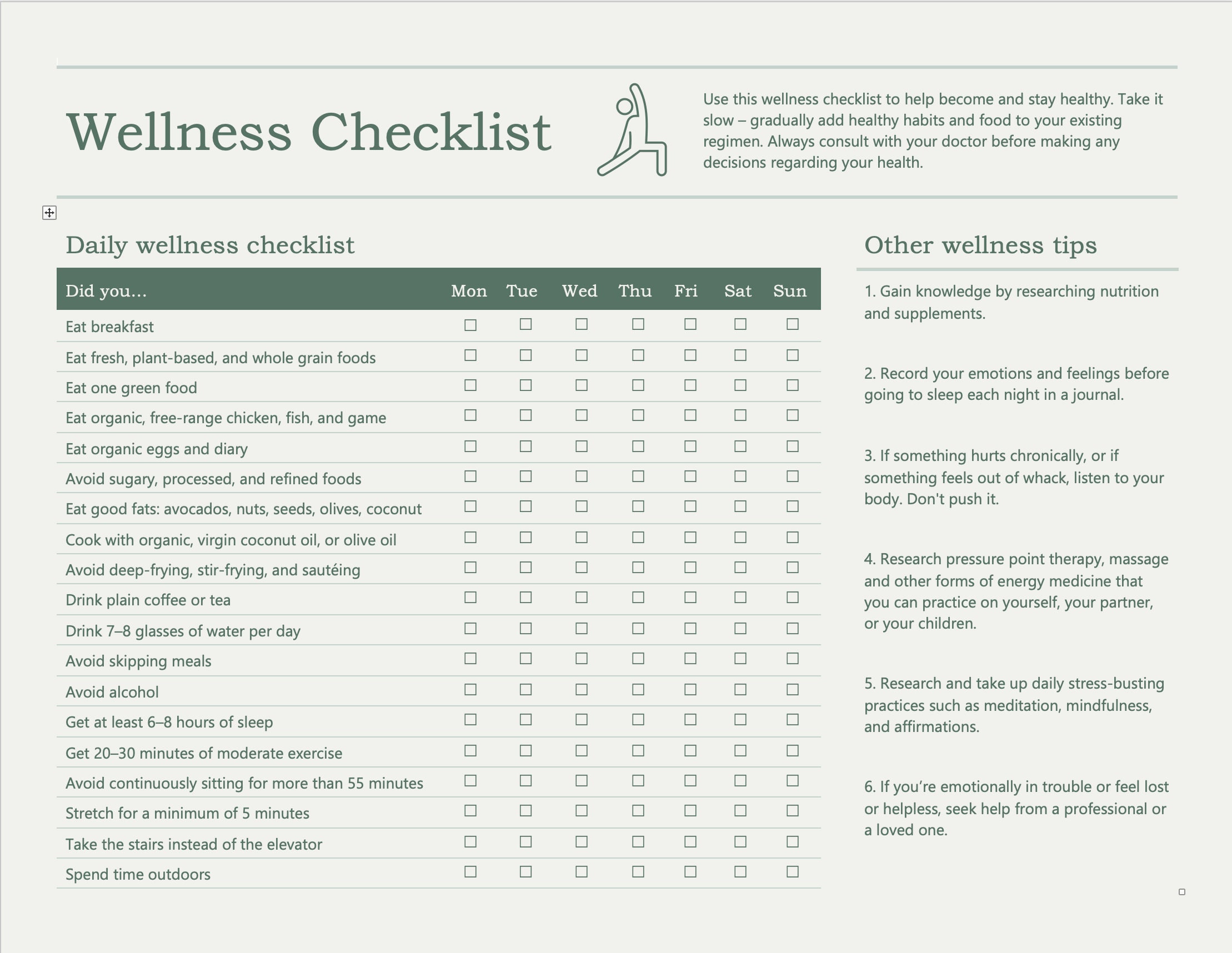 Daily Wellness Checklist Template: Health Tracker (digital Download) - Etsy