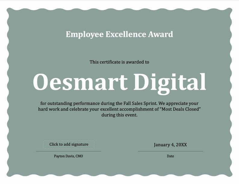 Employee Excellence Award / Template for Employee Recognition and ...