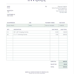 Customizable Service Invoice Template: Freelancer & Business Receipt - Etsy