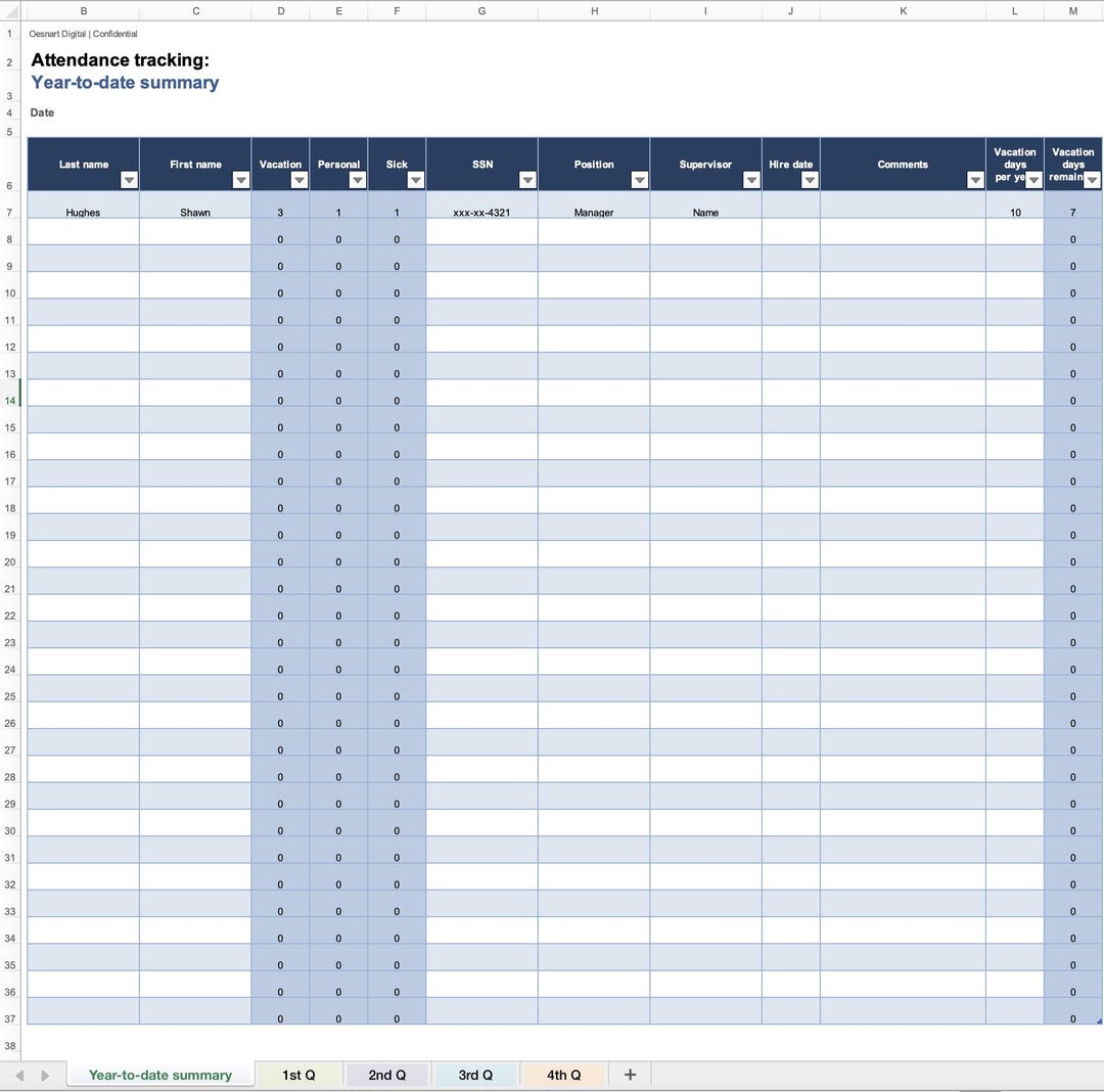 Editable Employee Attendance Tracker Excel Template | Vacation, Sick ...