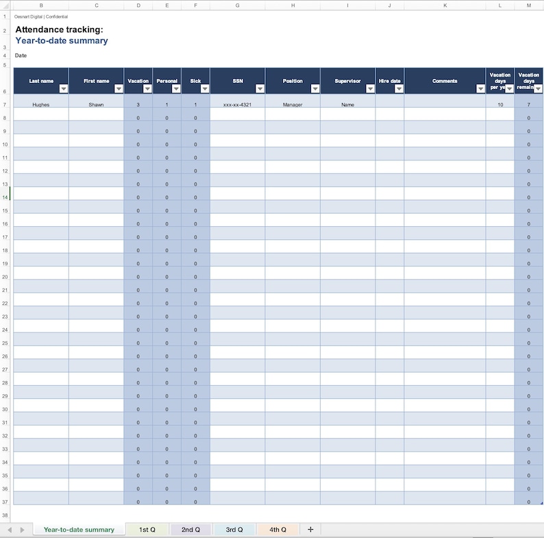 Editable Employee Attendance Tracker Excel Template | Vacation, Sick ...