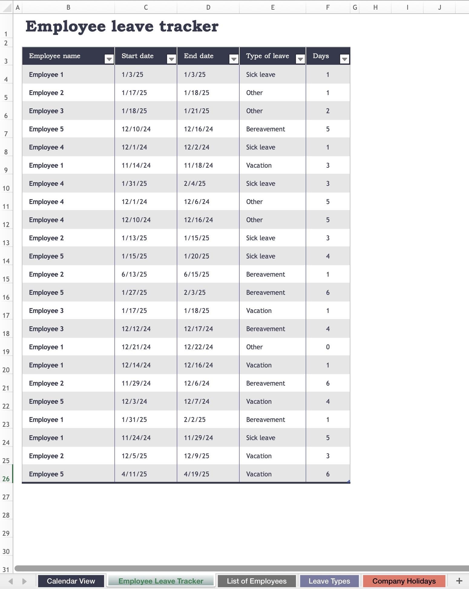 Attendance Tracker Excel Template | Employee Work Attendance ...