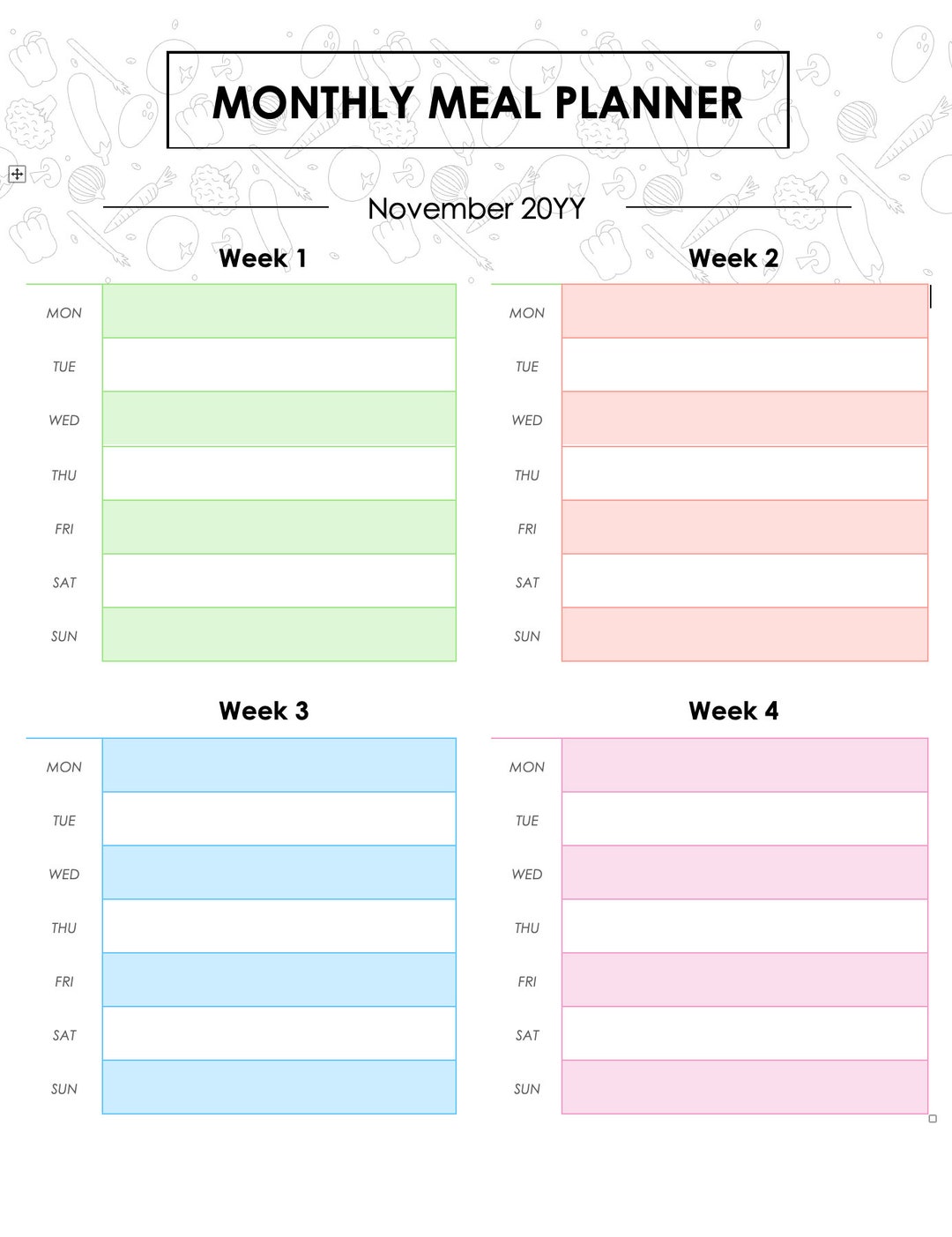 Monthly Meal Planner Template | Editable Meal Planning Organizer (word ...