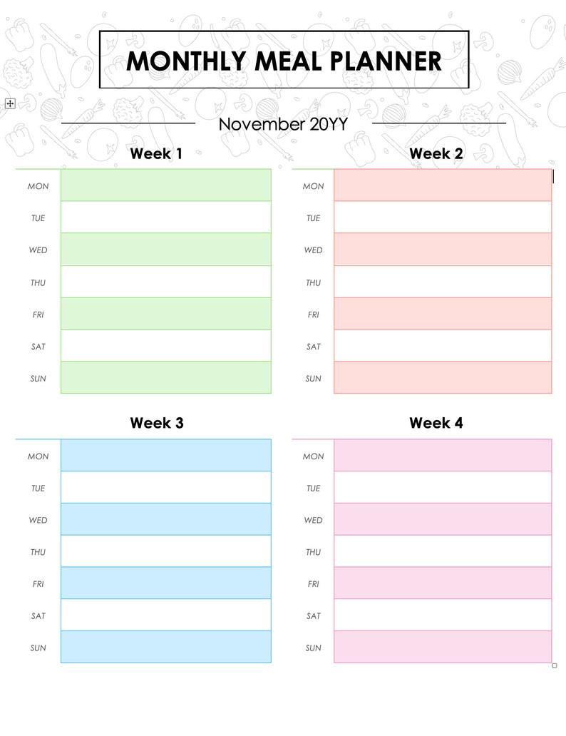 Monthly Meal Planner Template | Editable Meal Planning Organizer (word ...