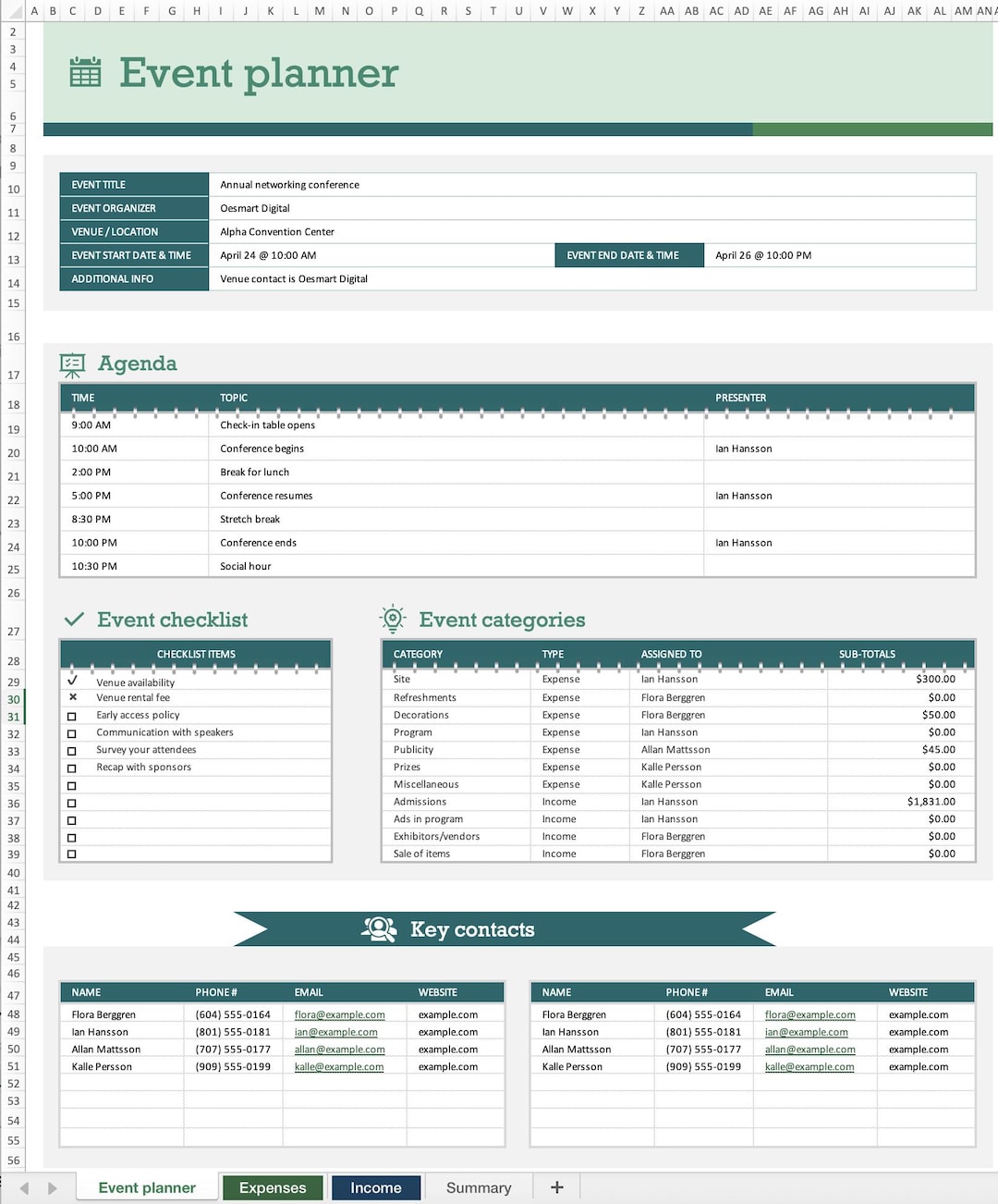 Event Planner Excel Template | Conference, Tradeshow & Gala Planner ...