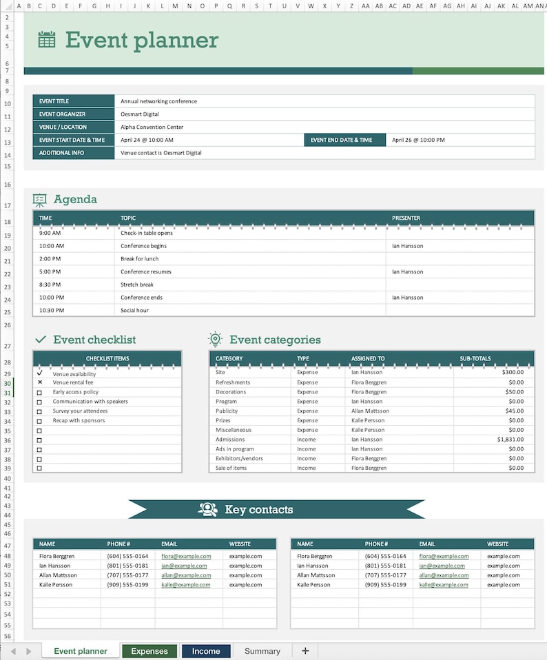 Event Planner Excel Template | Conference, Tradeshow & Gala Planner ...