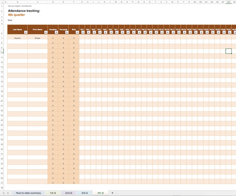 Editable Employee Attendance Tracker Excel Template | Vacation, Sick ...