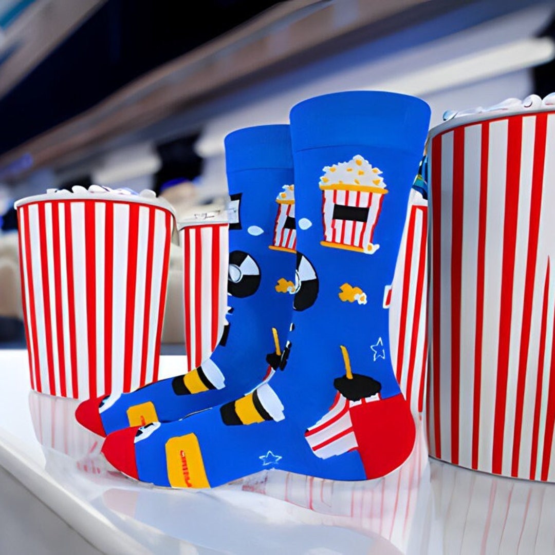 CINEMA Movies Popcorn Soda Fun Dress Socks Novelty Crew Socks Crazy ...