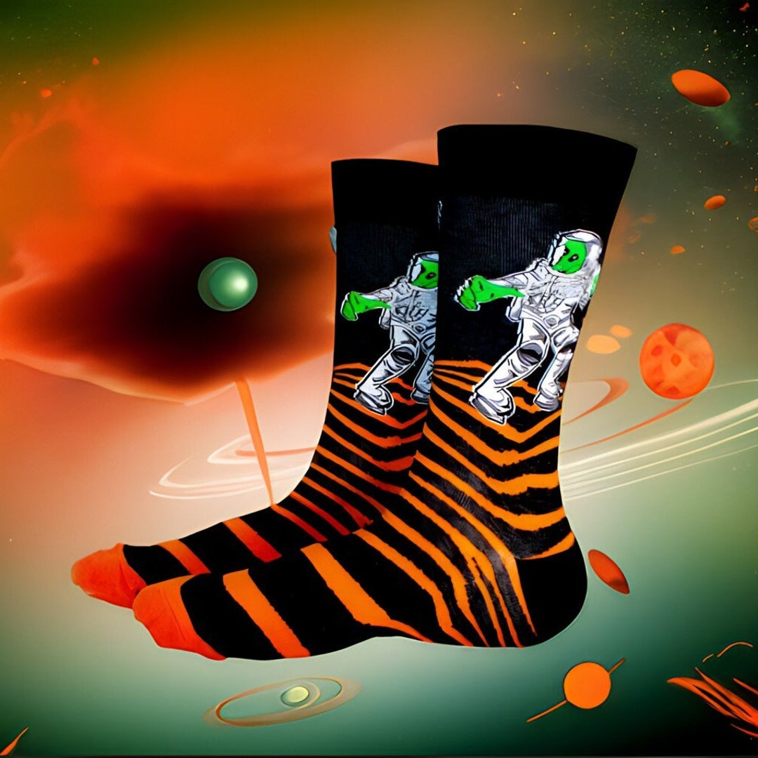 MARTIAN Mars Space Alien Fun Dress Socks Novelty Crew Socks Crazy Funky ...