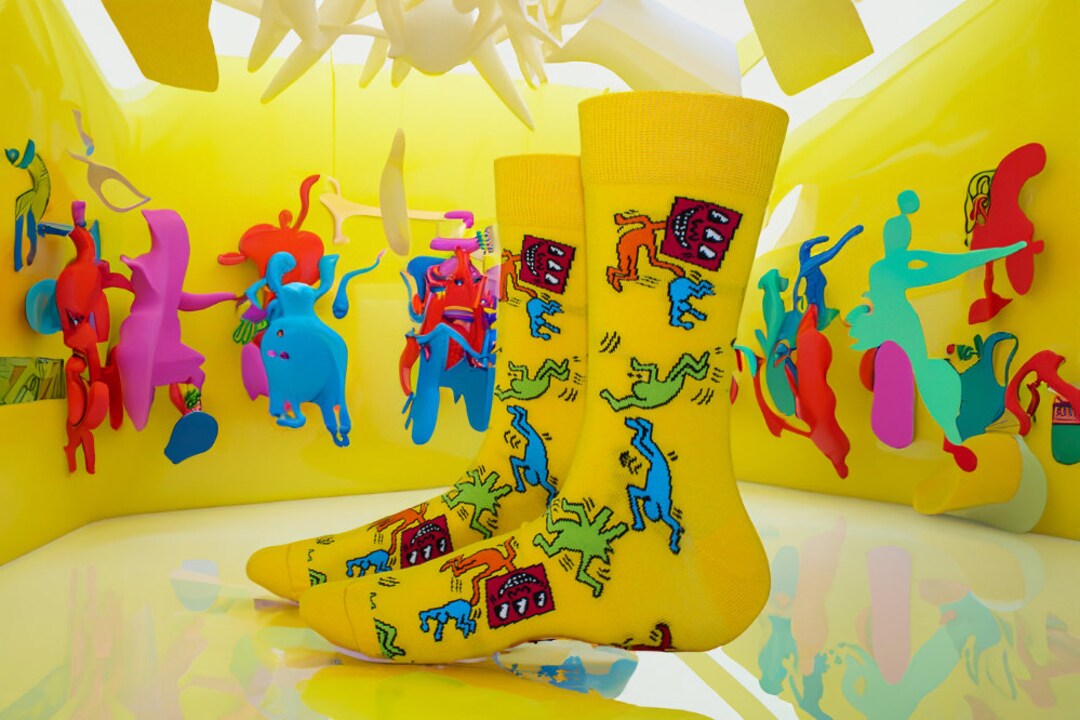 JUMP AROUND PARTY Colorful Fun Dress Socks Novelty Crew Socks Crazy ...