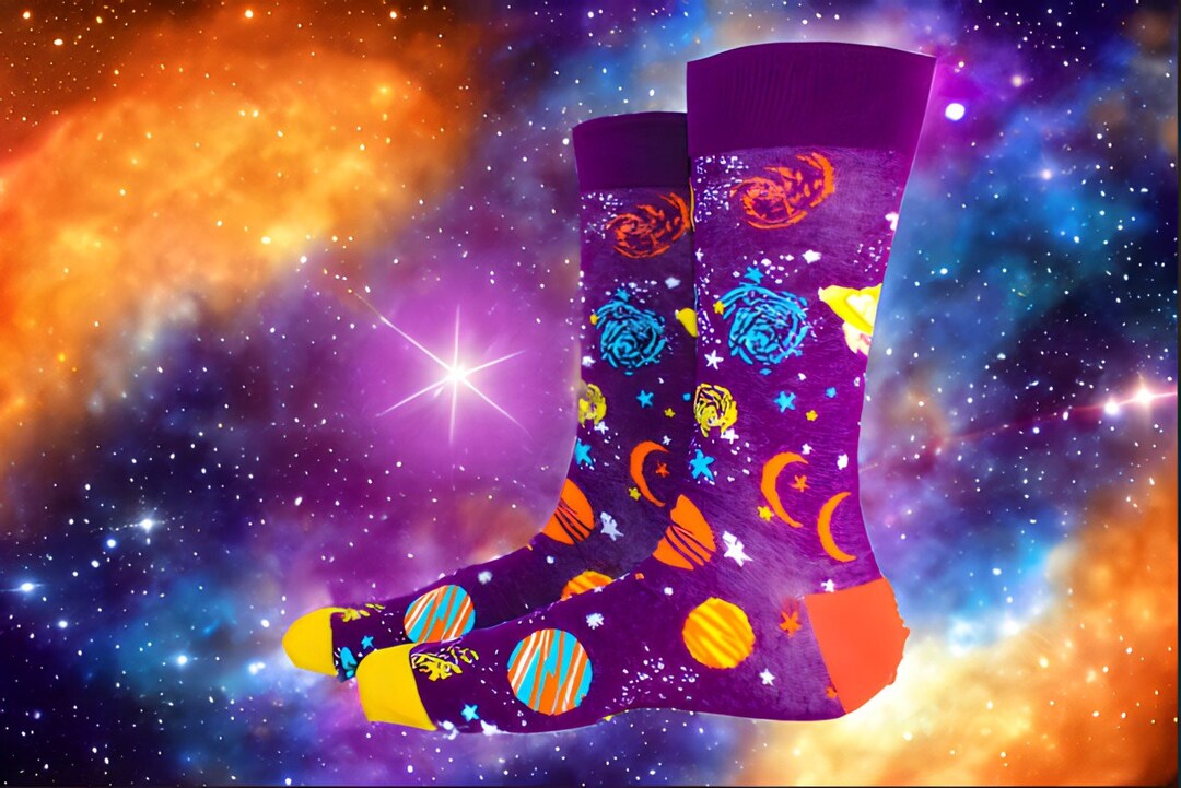 MILKY WAY Space Planets Fun Dress Socks Novelty Crew Socks Crazy Funky ...