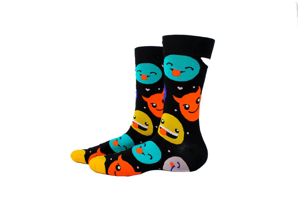 EMOJI Smiley Faces Evil Fun Dress Socks Novelty Crew Socks Crazy Funky ...