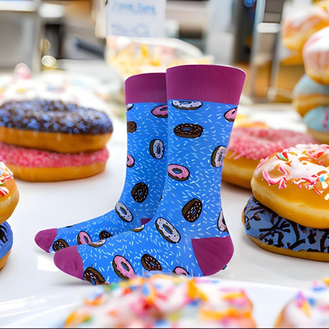 DONUTS SPRINKLES Food Dessert Fun Dress Socks Novelty Crew Socks Crazy ...