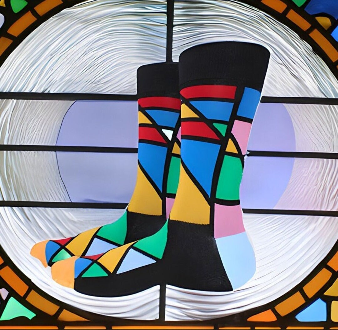 CONTEMPORARY Stained Glass Color Fun Dress Socks Novelty Socks Crazy Funky Socks Men's Socks ...