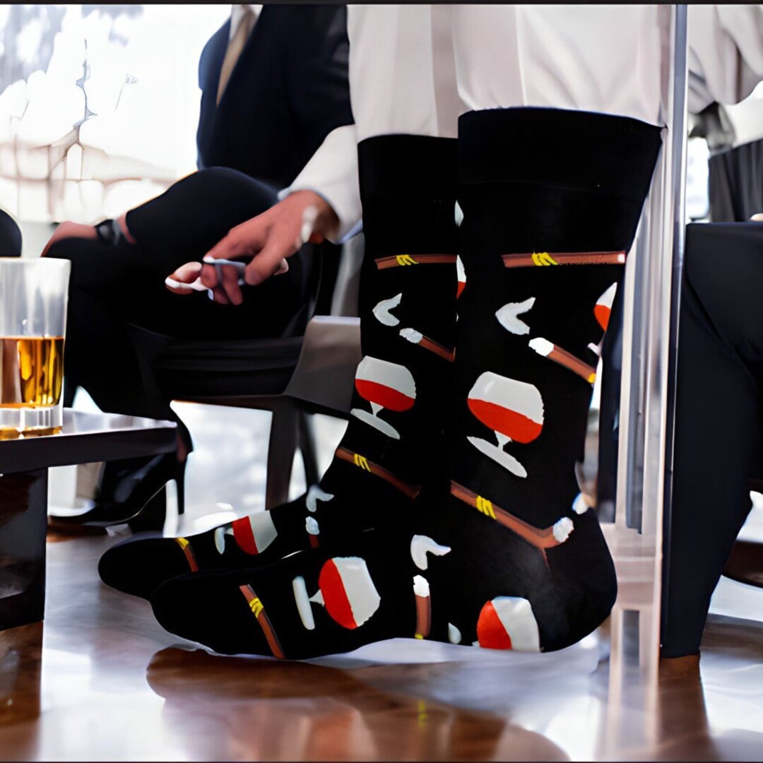 WHISKEY CIGARS Scotch Bourbon Fun Dress Socks Novelty Crew Socks Crazy ...