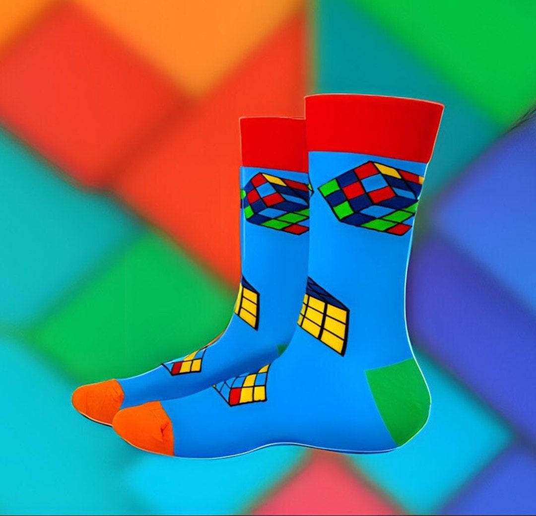 RUBIKS Cube Game Fun Dress Socks Novelty Crew Socks Crazy Funky Socks ...