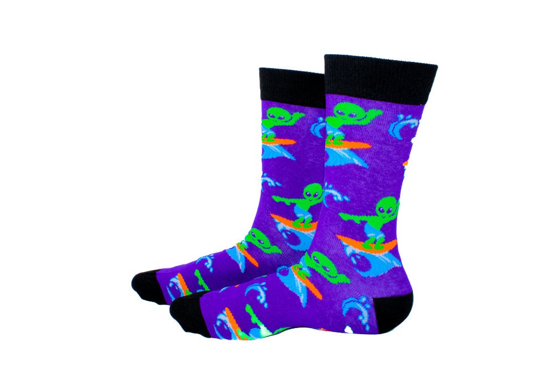 SURFING ALIENS Space Fun Dress Socks Novelty Crew Socks Crazy - Etsy