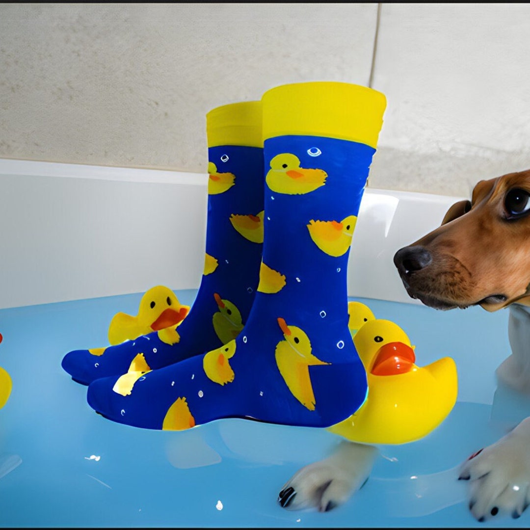 RUBBER DUCK Animal Fun Dress Socks Novelty Crew Socks Crazy Funky Socks ...