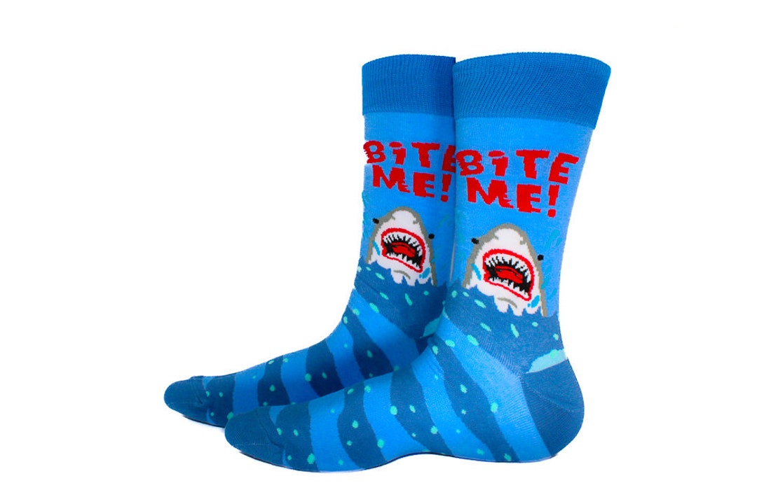 BITE ME Shark Attack Ocean Sea Fun Dress Socks Novelty Crew - Etsy