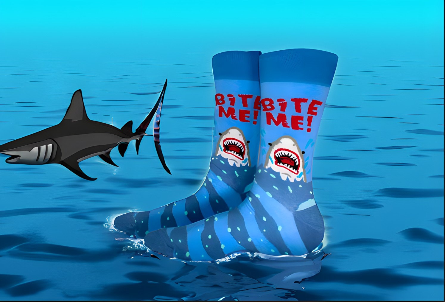 BITE ME Shark Attack Ocean Sea Fun Dress Socks Novelty Socks Crazy ...