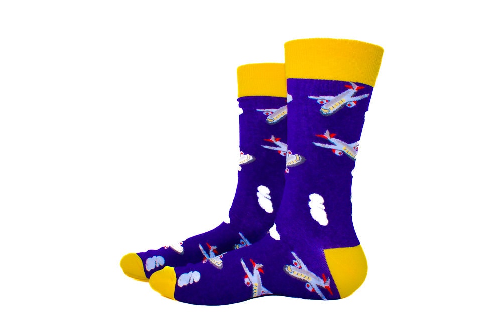AIRPLANE Pilot Jet Flight Fun Dress Socks Novelty Crew Socks Crazy ...