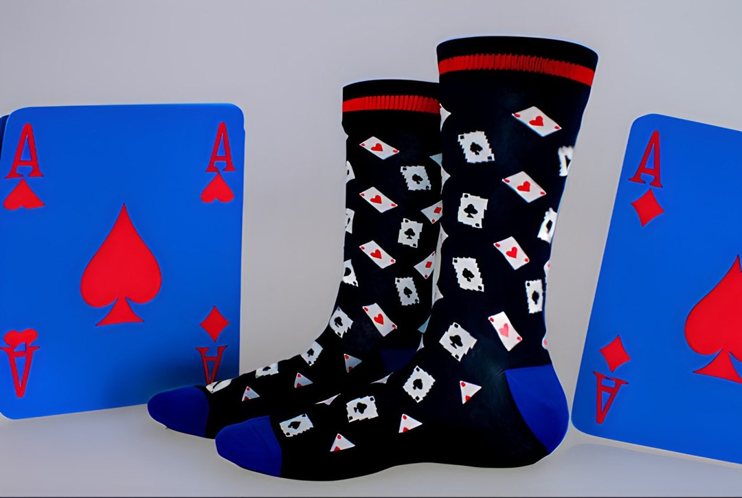 PLAYING CARDS Poker Blackjack Fun Dress Socks Novelty Crew Socks Crazy ...