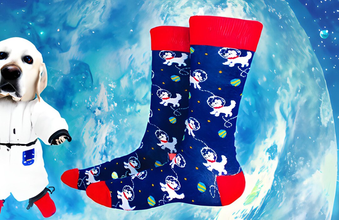 SPACE DOG Puppy Astronaut Fun Dress Socks Novelty Crew Socks Crazy ...