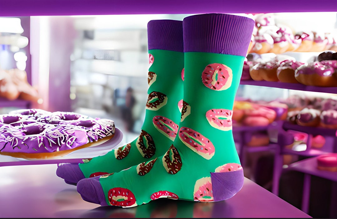 OH DONUTS Food Fun Dress Socks Novelty Crew Socks Crazy Funky Socks Men ...