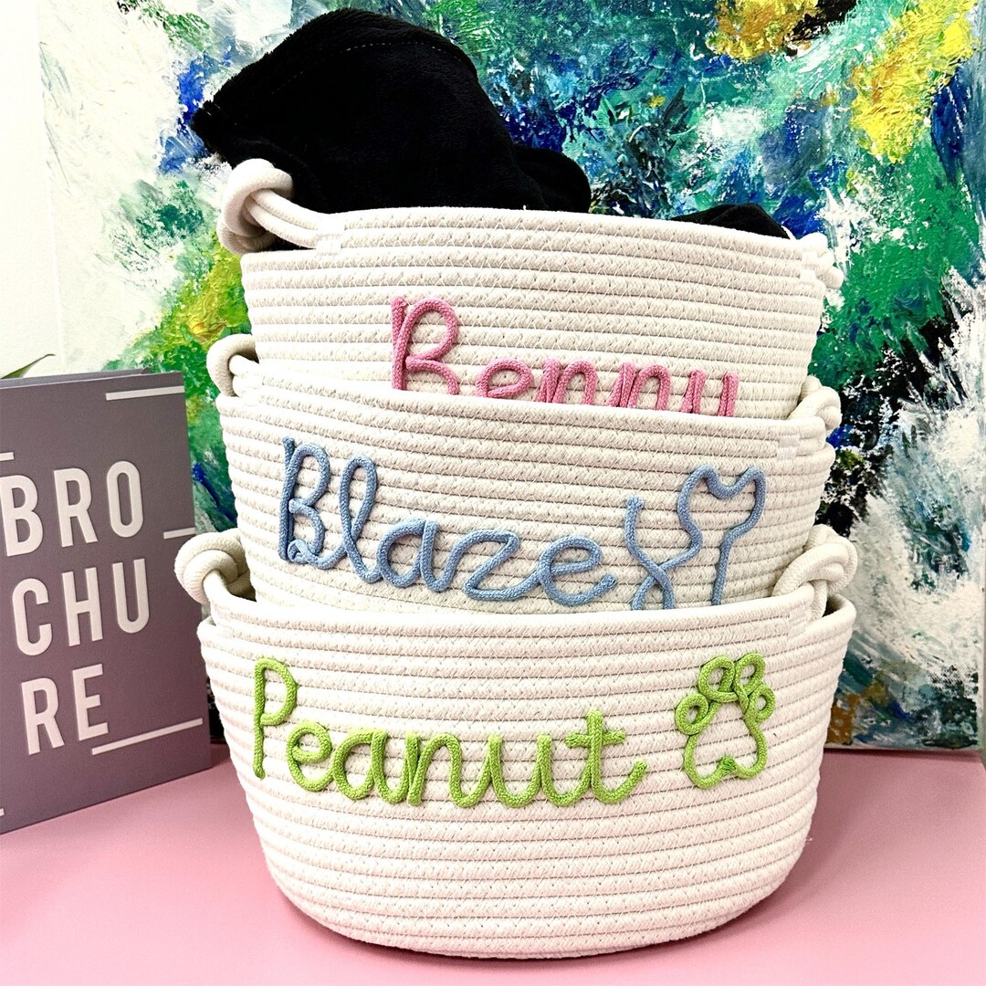 Personalized Pet Name Toy Basket, Pet Name Gift Toy, Name Cotton Rope ...