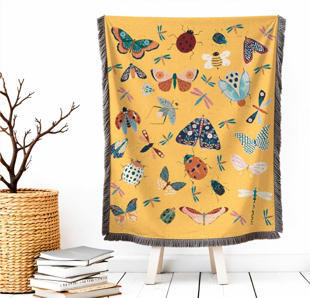 Colorful Insects Woven Blanket, Butterfly Woven Blanket, Dragonfly Sofa ...