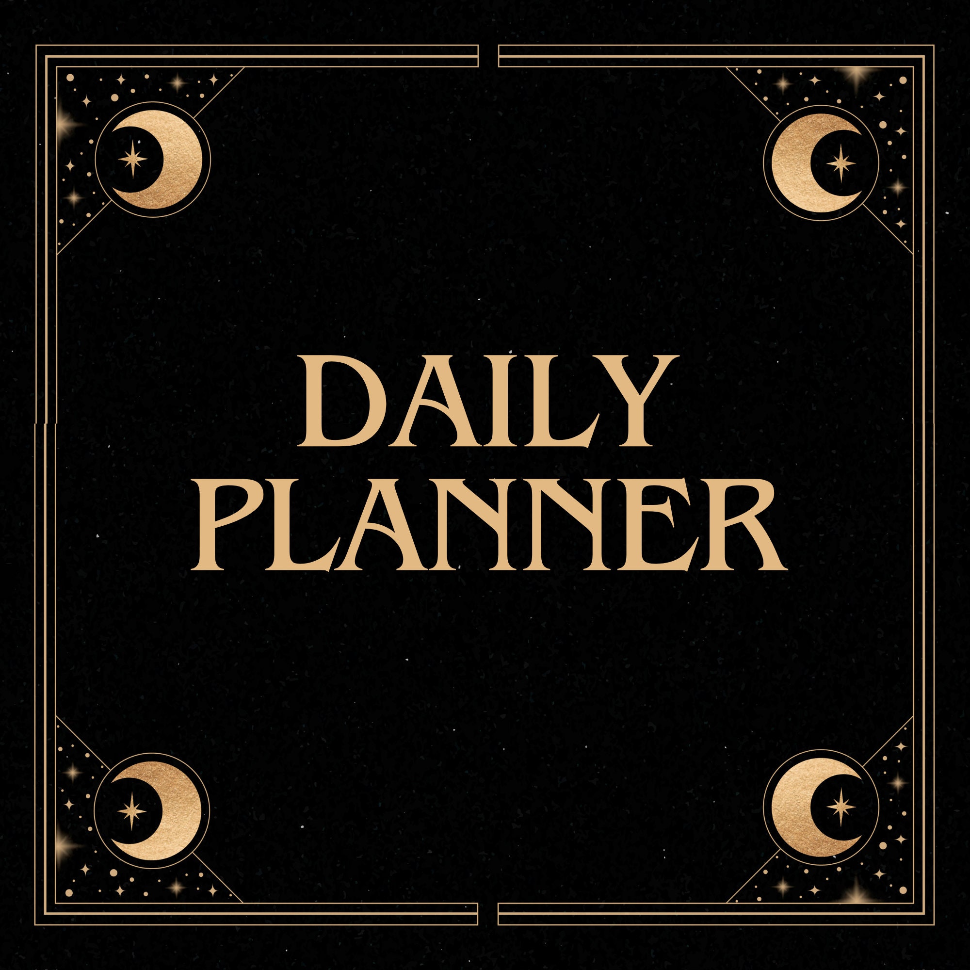Simple Celestial Digital Planner, Stars and Moon Agenda, Pretty Black ...