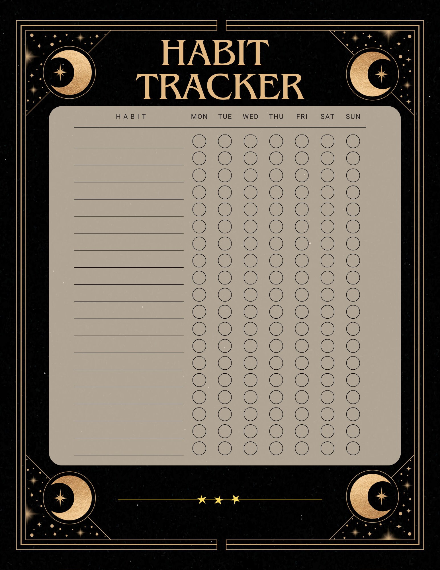 Simple Celestial Digital Planner, Stars and Moon Agenda, Pretty Black ...