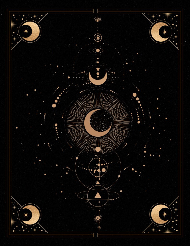 Simple Celestial Digital Planner, Stars and Moon Agenda, Pretty Black ...