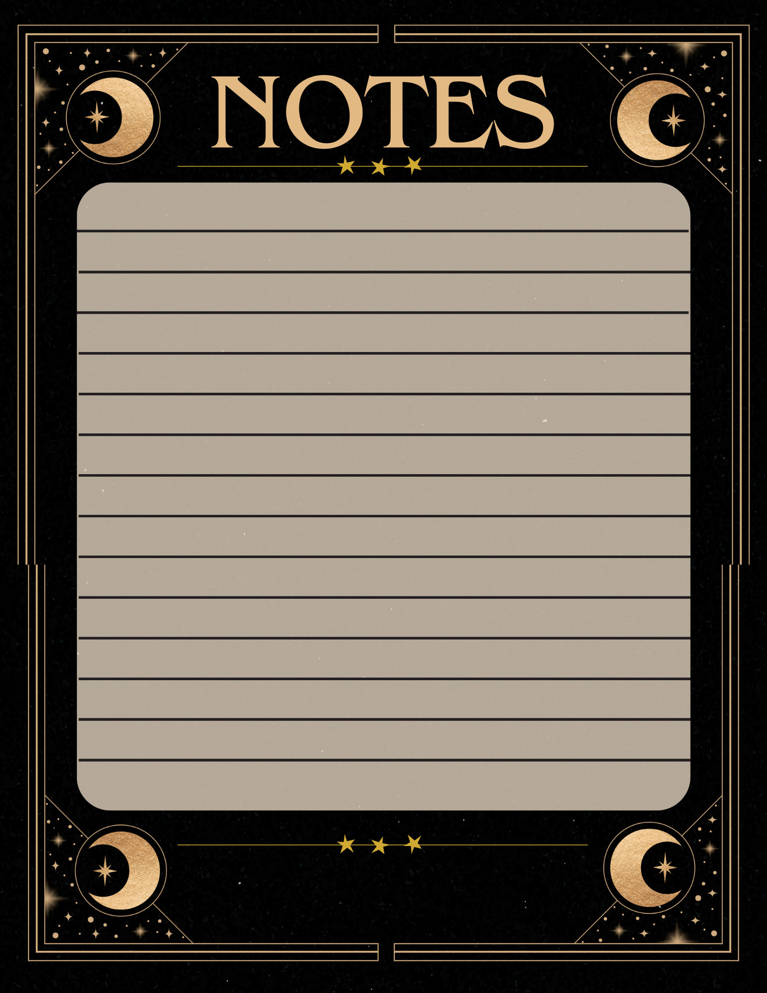 Simple Celestial Digital Planner, Stars and Moon Agenda, Pretty Black ...