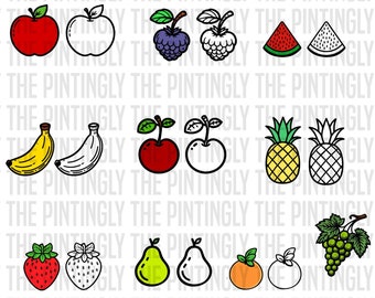 Cute Fruits SVG Clipart Kawaii Fruits PNG Bundle Vector Files Decor ...
