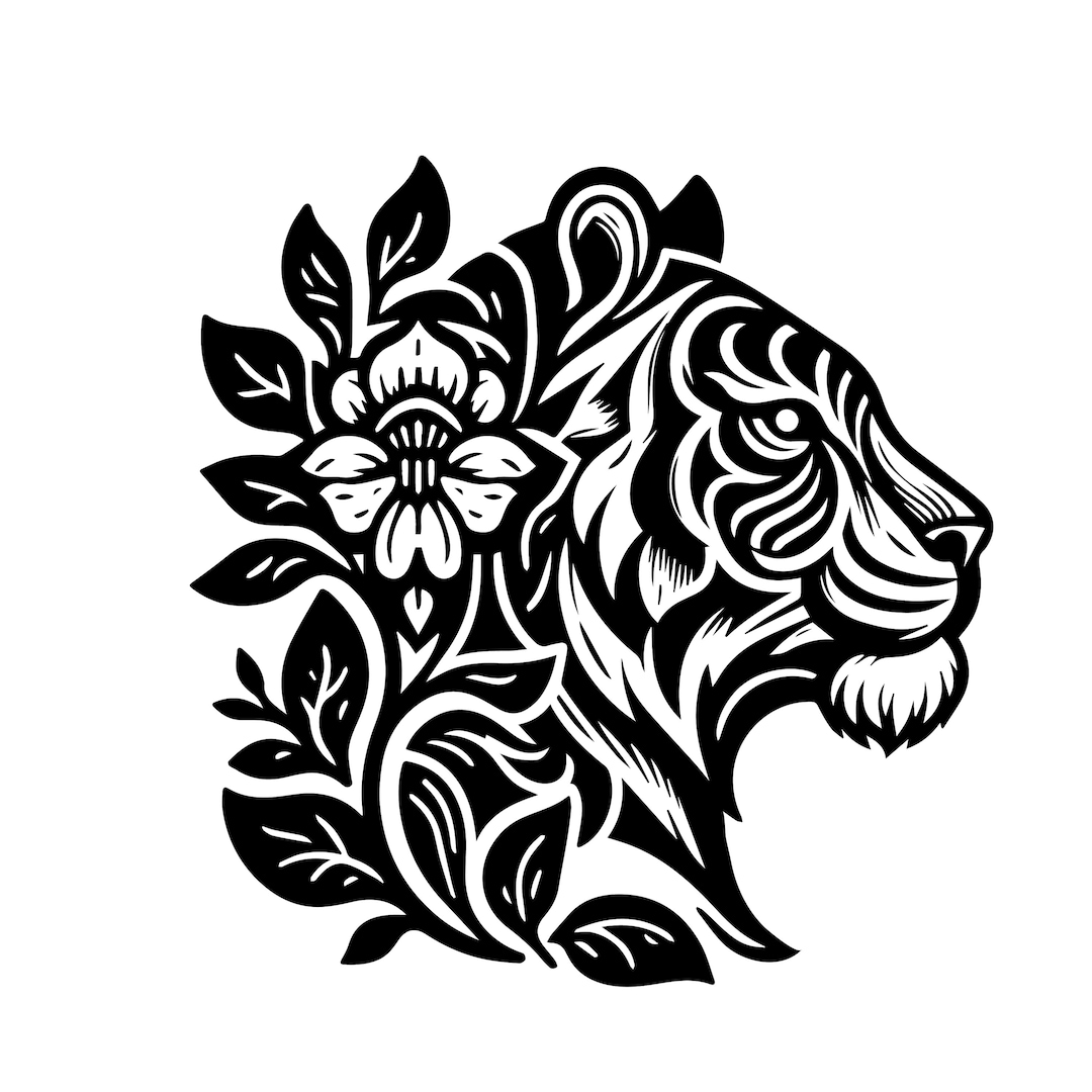 Tiger SVG File, Tiger With Flowers SVG, Floral Tiger Svg, Tiger Cut ...