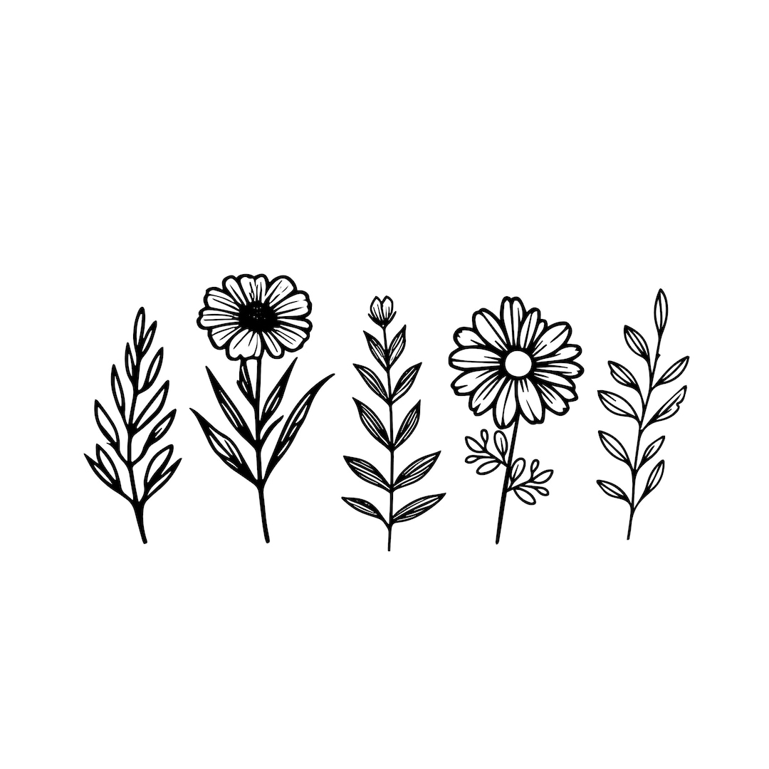 Wildflowers Svg Floral Svg Wild Flower Svg Flower Sketch Svg Cricut