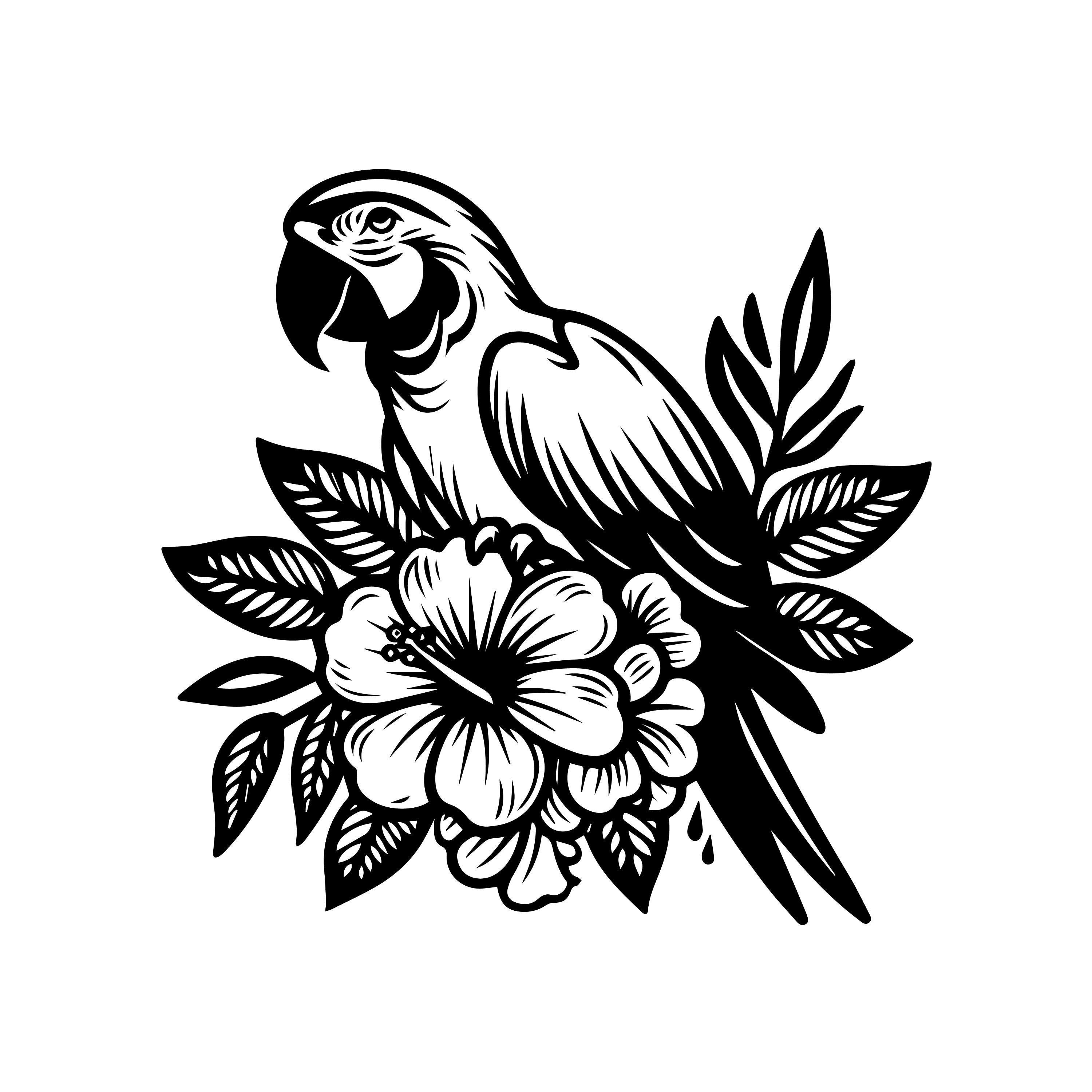 Parrot With Flowers Svg, Parrot Svg, Parrot Flower Svg, Parrot Macaw ...