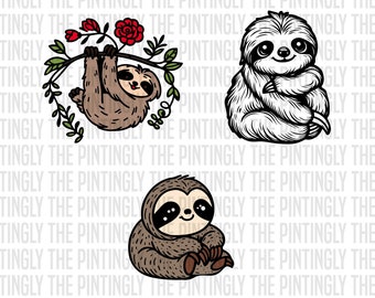 Floral Sloth SVG PNG, Botanical Sloth Svg, Cute Sloth Svg, SVG Files ...