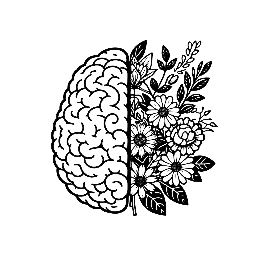 Mental Health Svg, Flower Brain Svg, Wildflower Svg, Human Brain ...